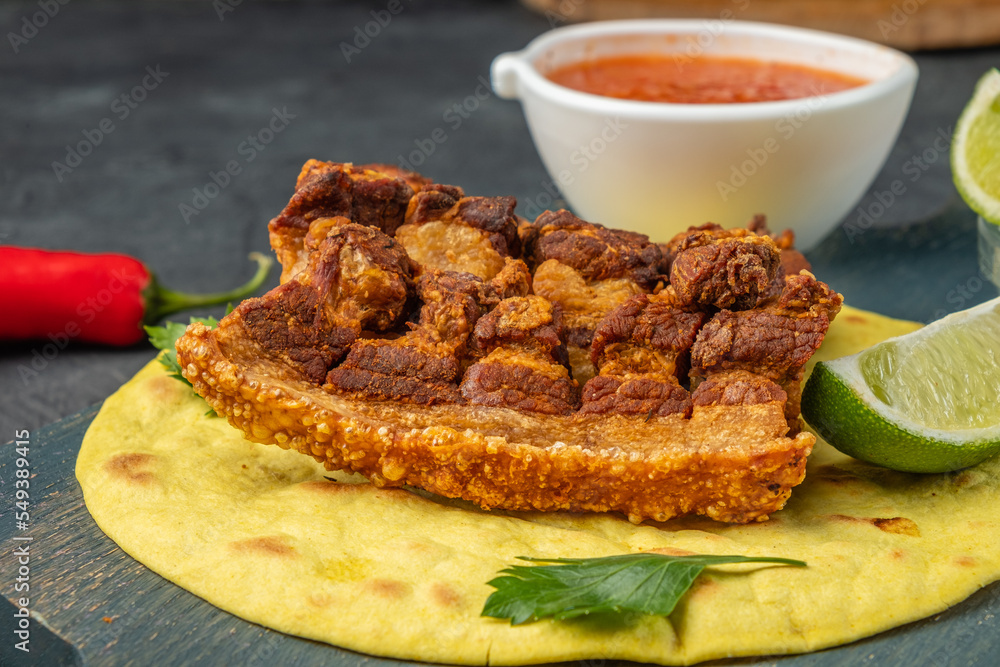 chicharones Mexican-style fried brisket with crispy skin. Stock Photo ...