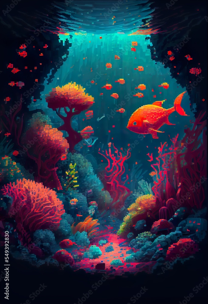 underwater world illustration, a large group of fish swimming in the ...