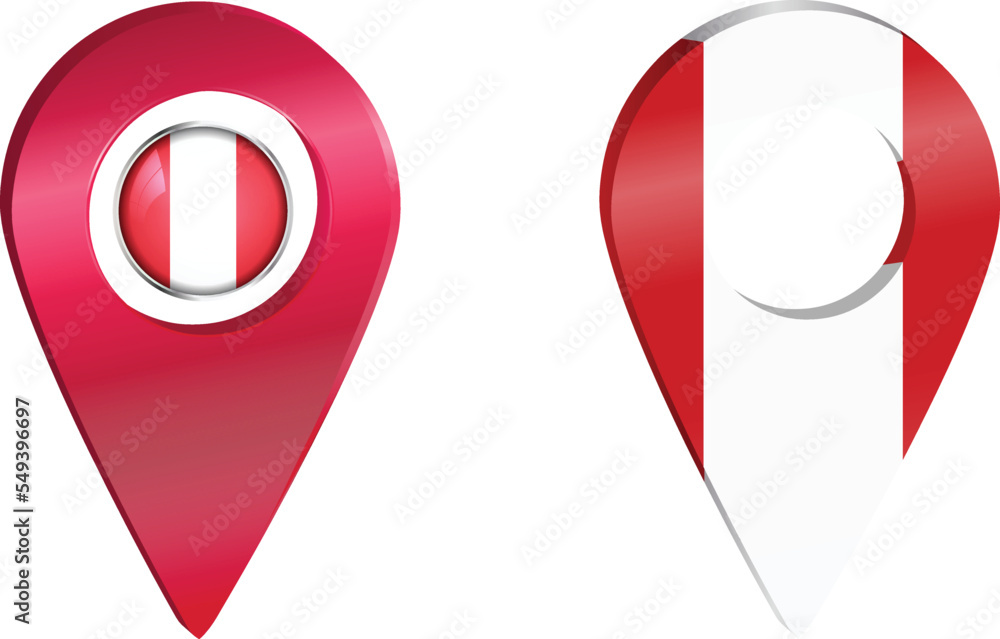 Destination pin icon with Peru flag.Location red map marker Stock ...