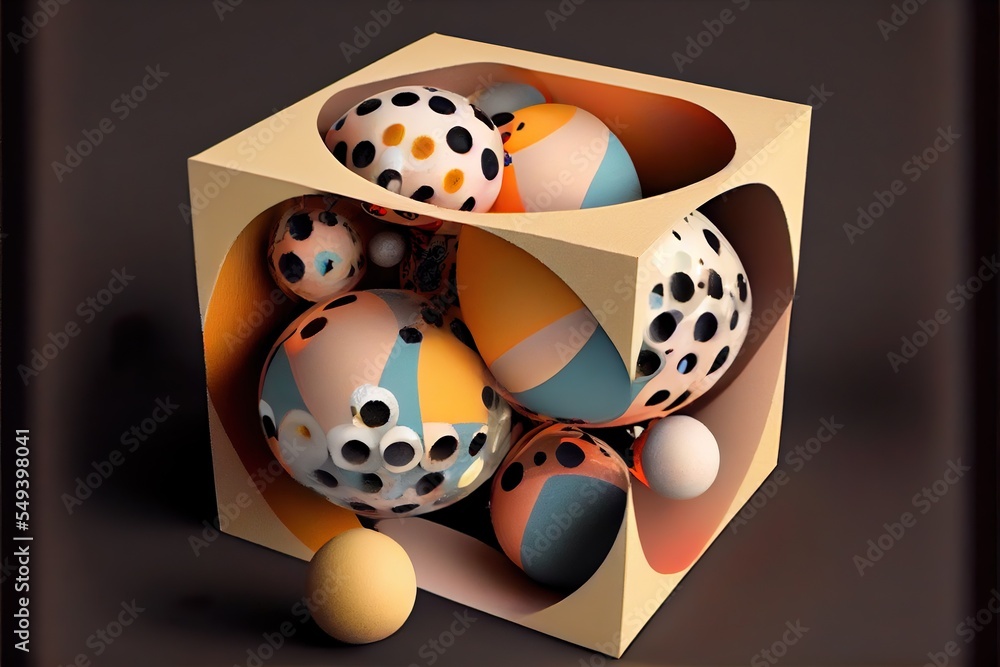 dynamic spheres contained in a, a box with a picture of a dog on it ...