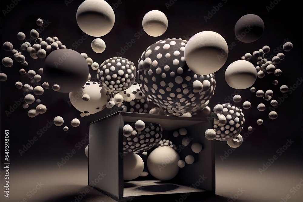 dynamic spheres contained in a, a model of a human brain, illustration ...