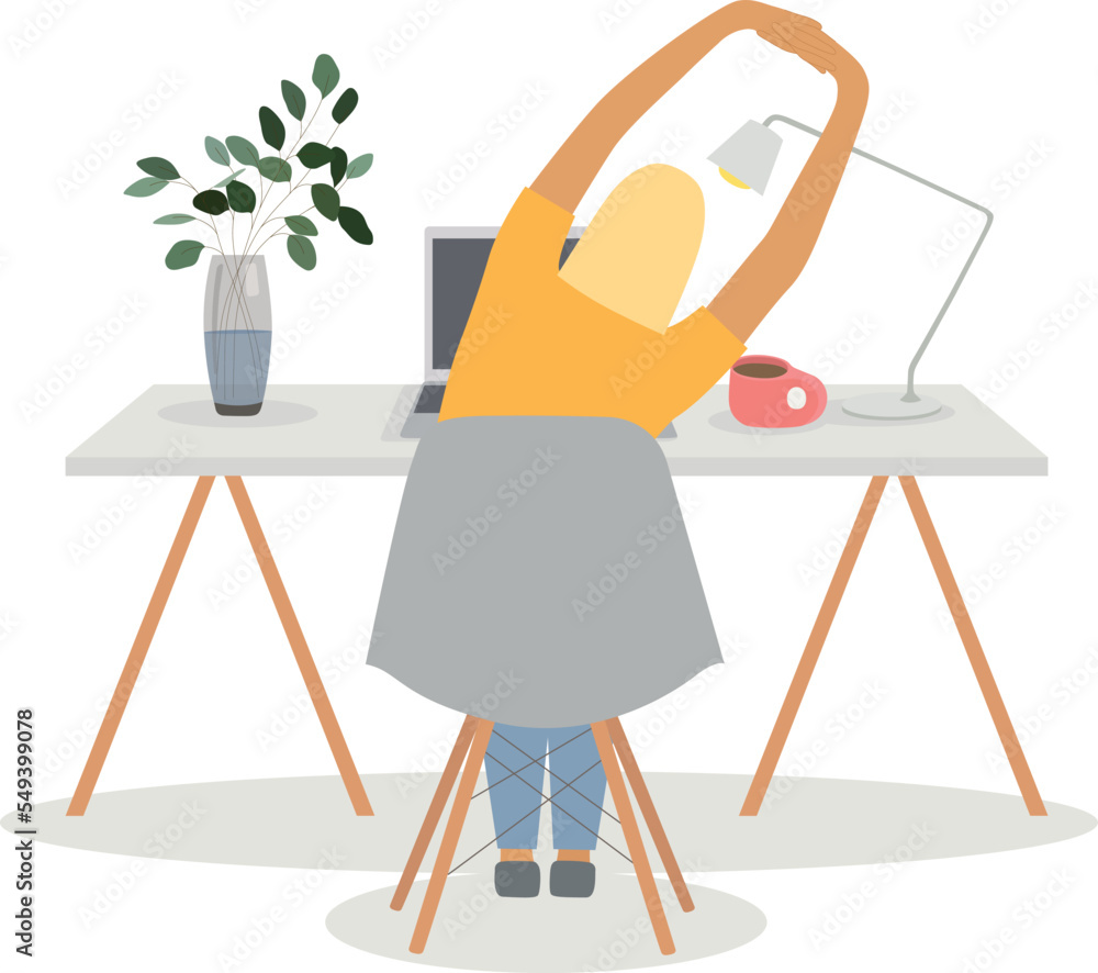 employee doing physical exercises in office. Worker health and body ...