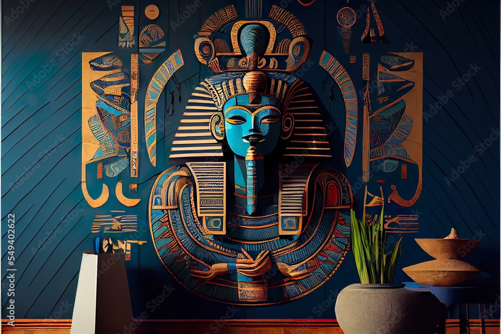 abstract inspiration of ancient egyptian, a colorfully decorated statue ...