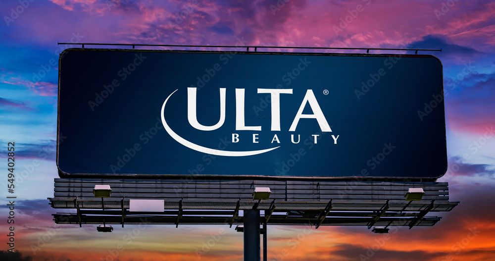 Advertisement billboard displaying logo of Ulta Beauty Stock Photo ...