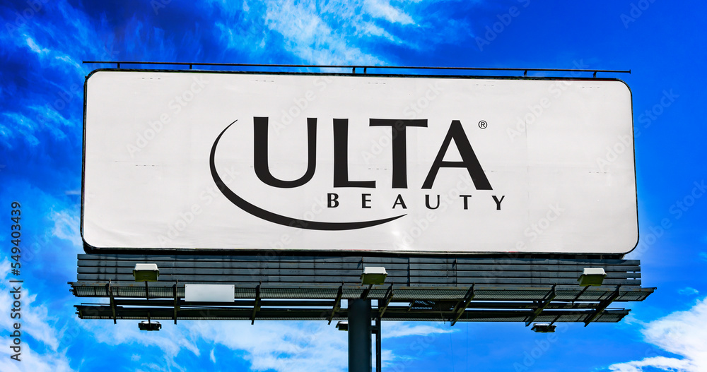 Advertisement billboard displaying logo of Ulta Beauty Stock Photo ...