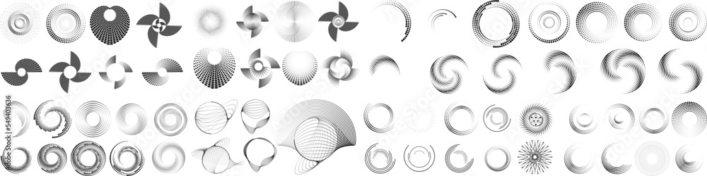 Design elements with circular halftone dots. Vector rotating dotted ...