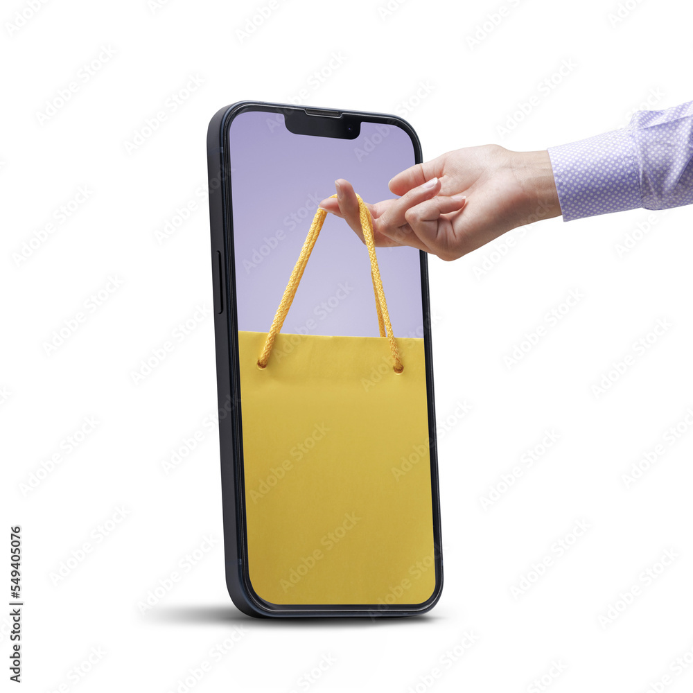 PNG file no background Online shopping app on smartphone Stock Photo ...