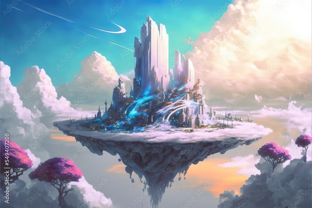 Floating Future city skyline. concept fantasy skyscrapers, towers, tall ...