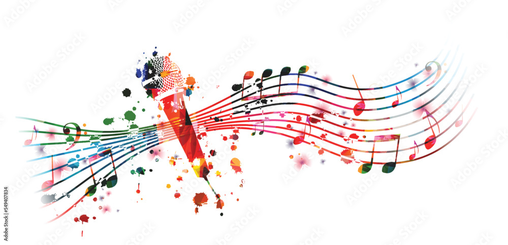 Colorful musical poster with microphone and musical notes. Vector ...