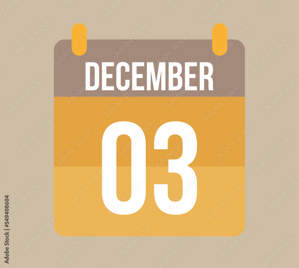 3 december calendar date. Calendar icon for december in orange. Vector ...