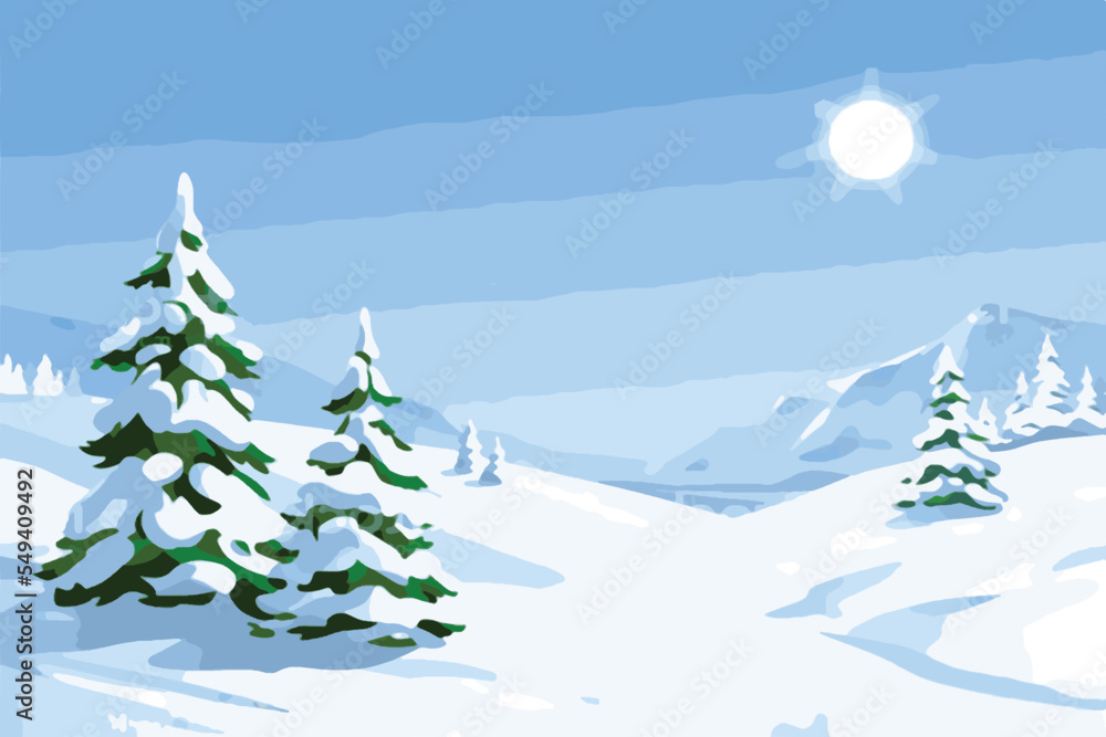 Exclusive winter landscape illustration. Premium colorful abstract ...