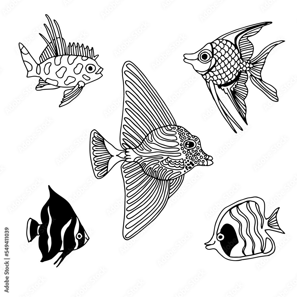 Cute doodles fishes. Kids background. Vector drawing. Can be used in ...
