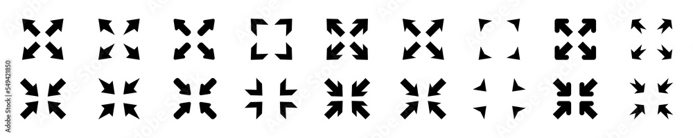 Set of full screen vector icons on white background. Exit full screen ...