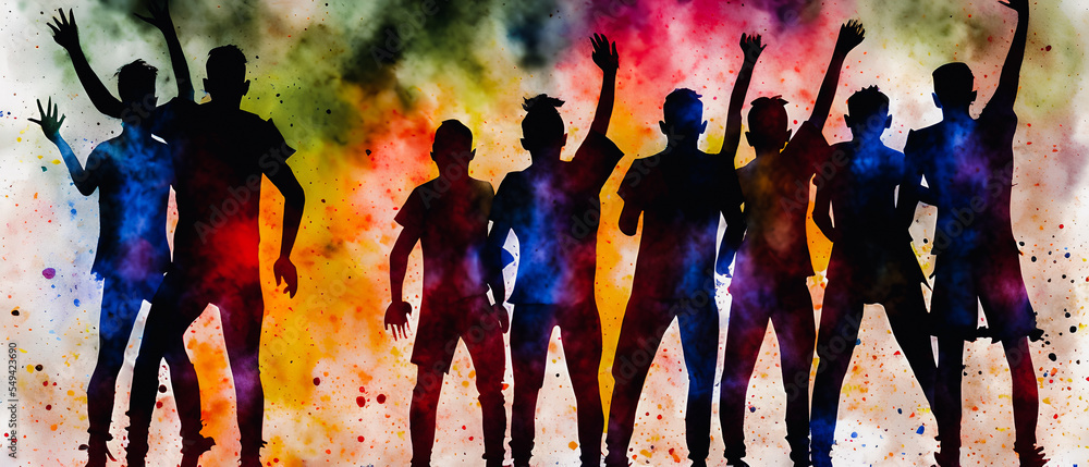 Artistic concept illustration of a watercolor football fans celebrating ...