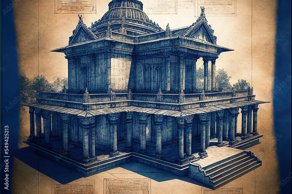AI generated image of the blueprint or construction plan of an ancient ...