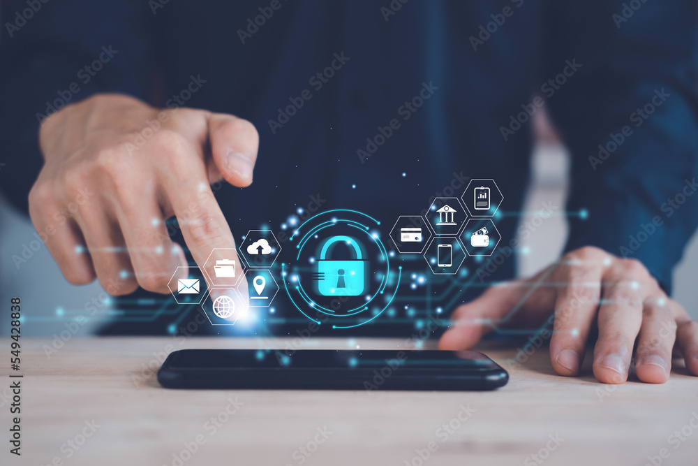 Businessman login with username and password with hold smartphone for ...