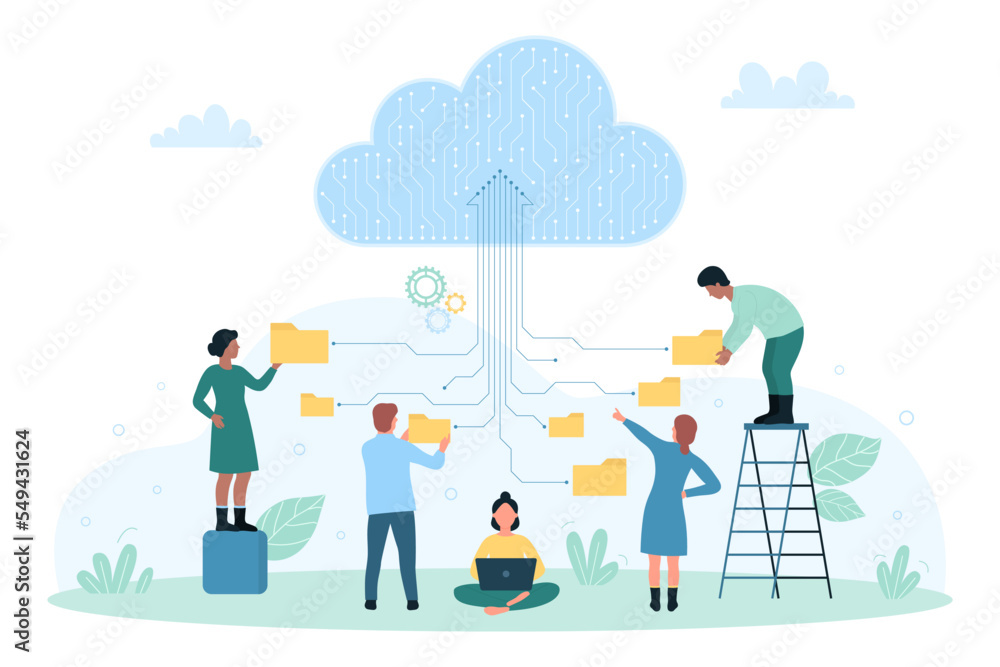 Cloud data storage, network technology vector illustration. Cartoon ...