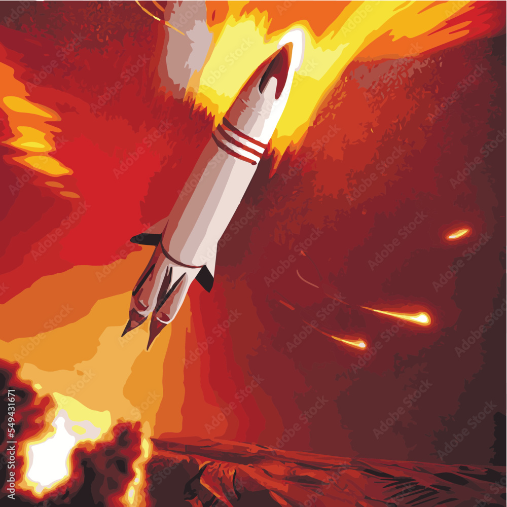 The outer space launch system takes off. Vector illustration ...