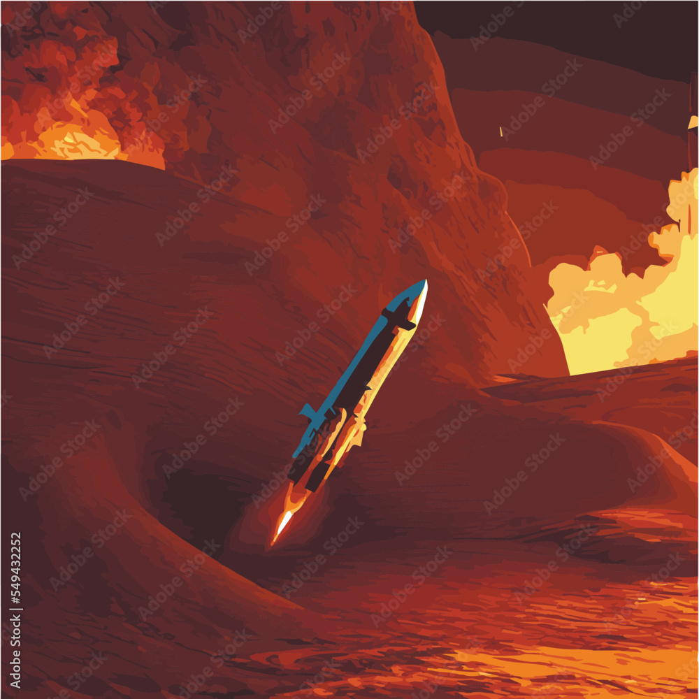 The outer space launch system takes off. Vector illustration ...