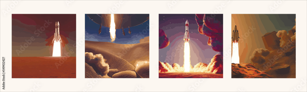 outer space launch system takes off. Vector illustration , Mission Mars ...
