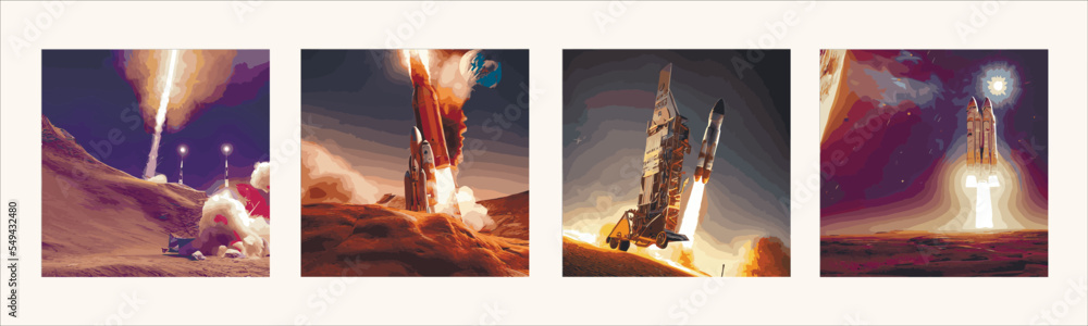 outer space launch system takes off. Vector illustration , Mission Mars ...
