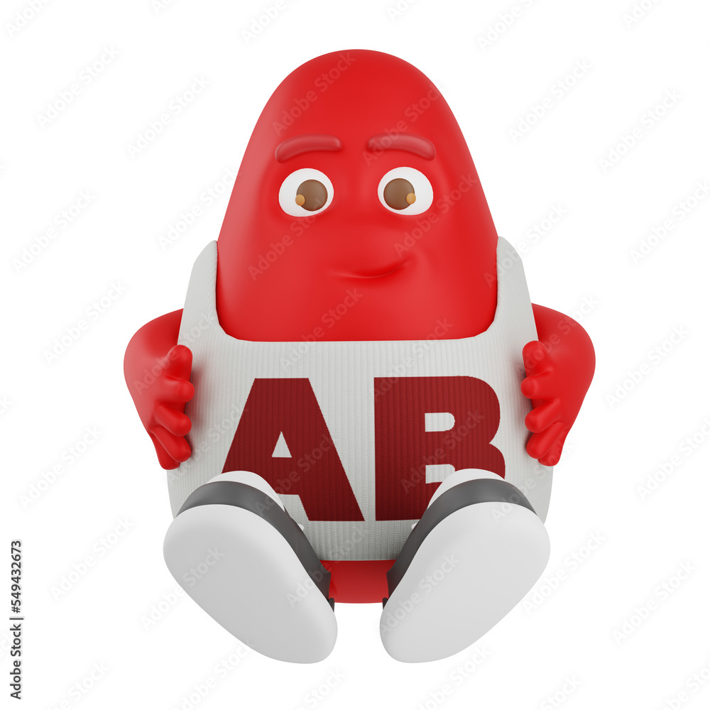 3d illustration of red drop blood type AB cartoon character isolated ...