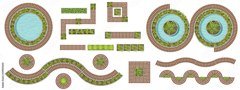 top of view landscape design park and chair vector illustration ...