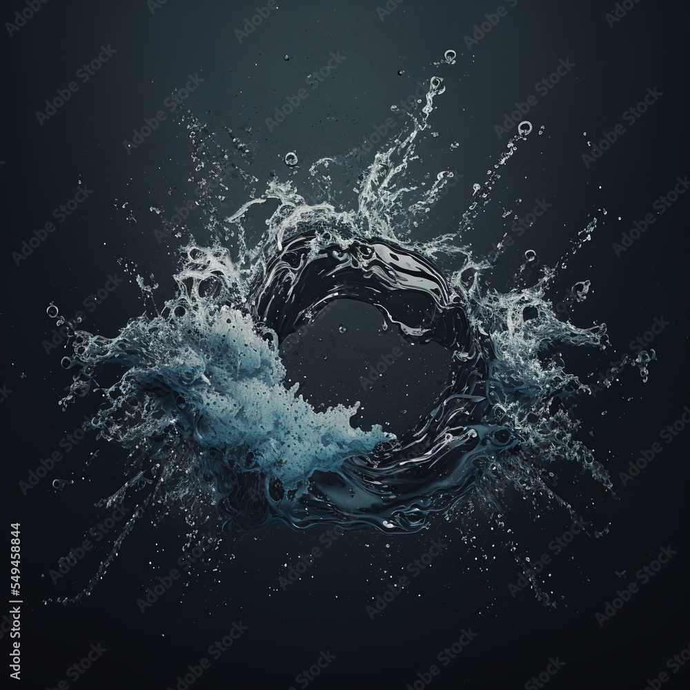 Water splash circle shape top view front view with bubbles and drops ...