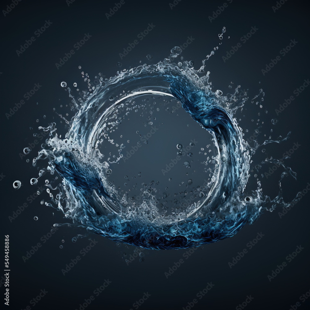 Water splash circle shape top view front view with bubbles and drops ...