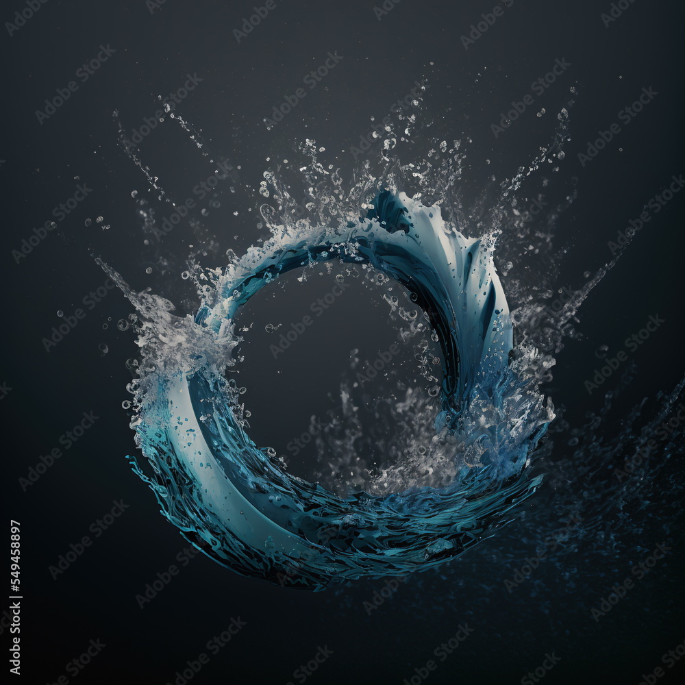 Water splash circle shape top view front view with bubbles and drops ...