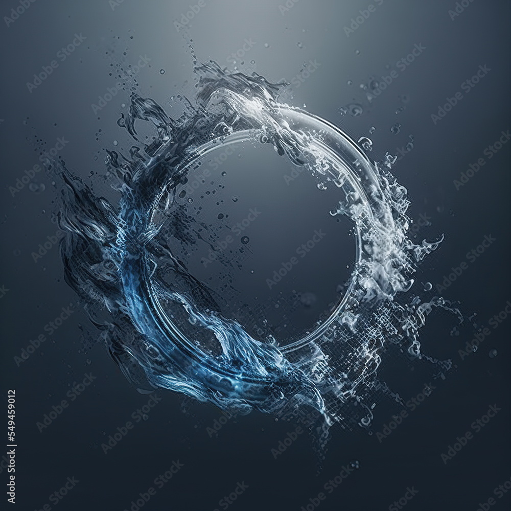 Water splash circle shape top view front view with bubbles and drops ...