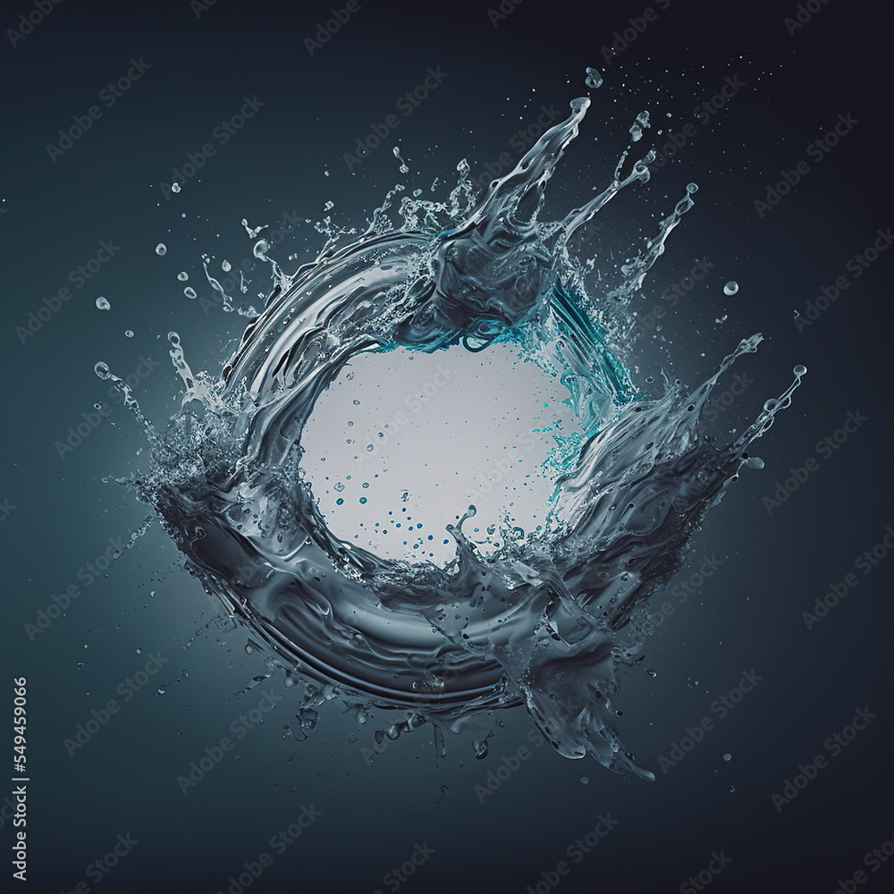 Water splash circle shape top view front view with bubbles and drops ...