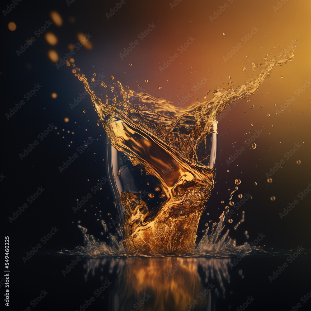 elegant gold splash liquid with bubbles in motion reflecting elegance ...