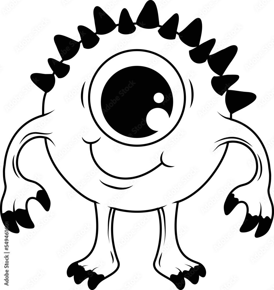 Funny and Cute Alien Monster Clipart. Black and White style Stock ...