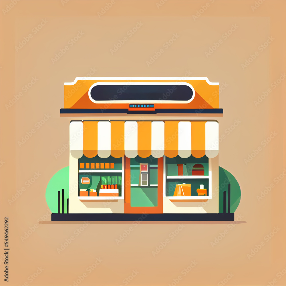 Flat cartoon style shop facade front view. Modern flat storefront or ...
