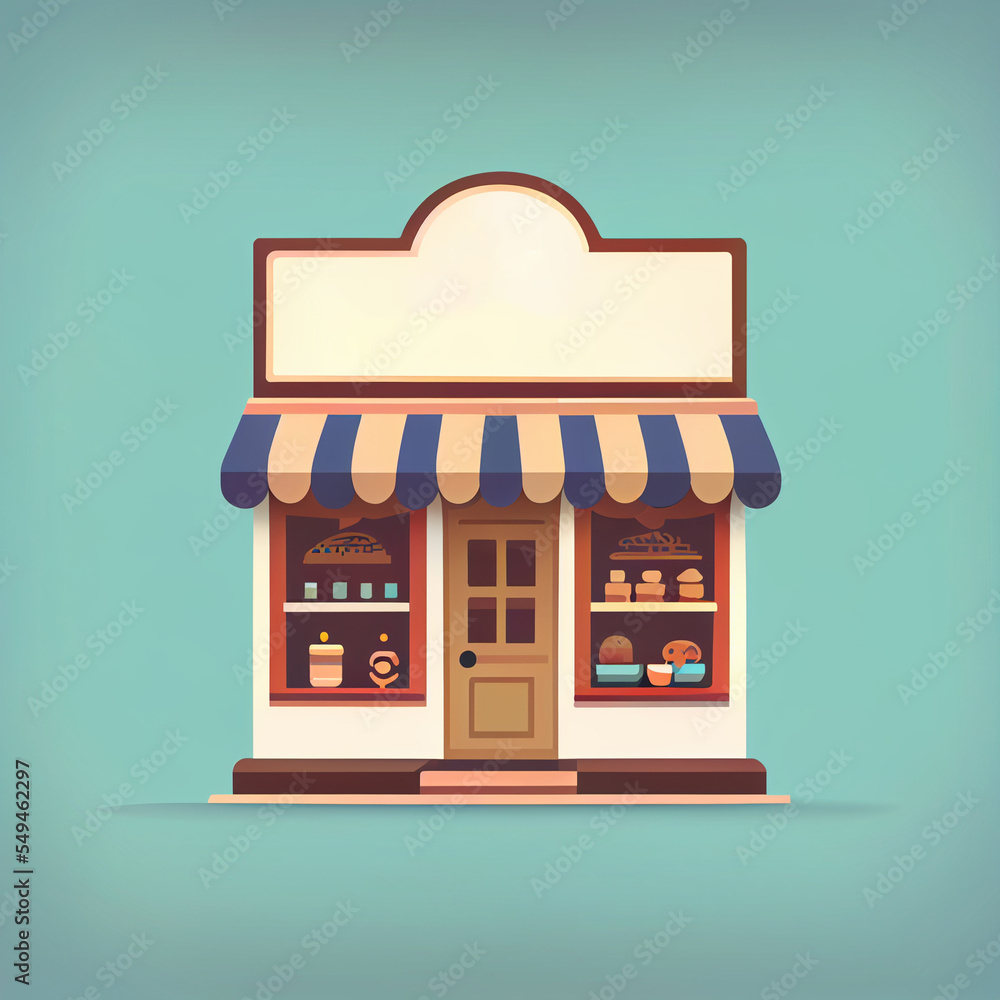Flat cartoon style shop facade front view. Modern flat storefront or ...