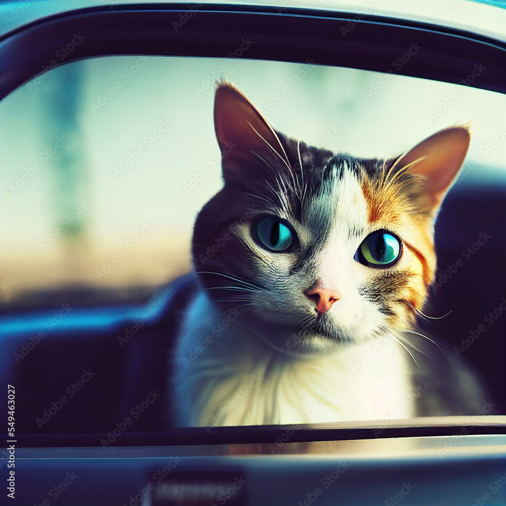 Cute picture of kitten cat sitting in a car Stock Illustration | Adobe ...