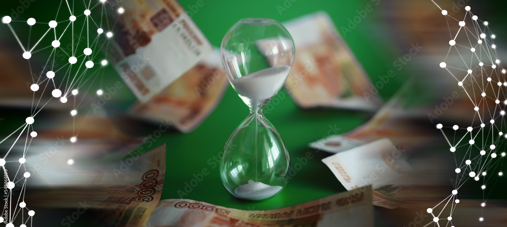 Concept of Money and business idea. Retro keys on ropes in hand. Flying ...