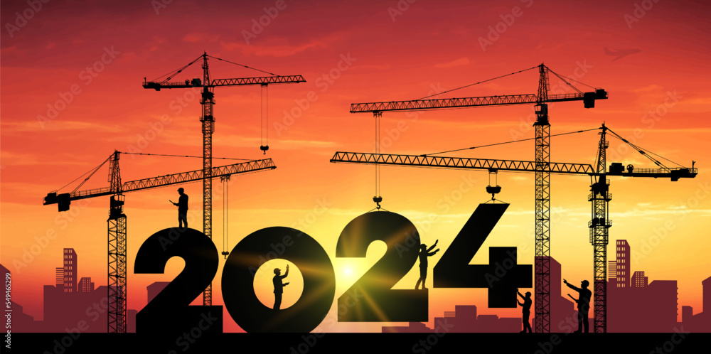 Black silhouette staff works as a to prepare to welcome the new year ...