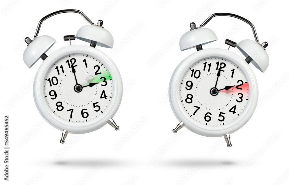 Change time. Winter and summer time concept isolated on white ...