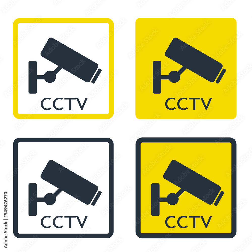 cctv sign, security camera stickers, video surveillance camera icons ...