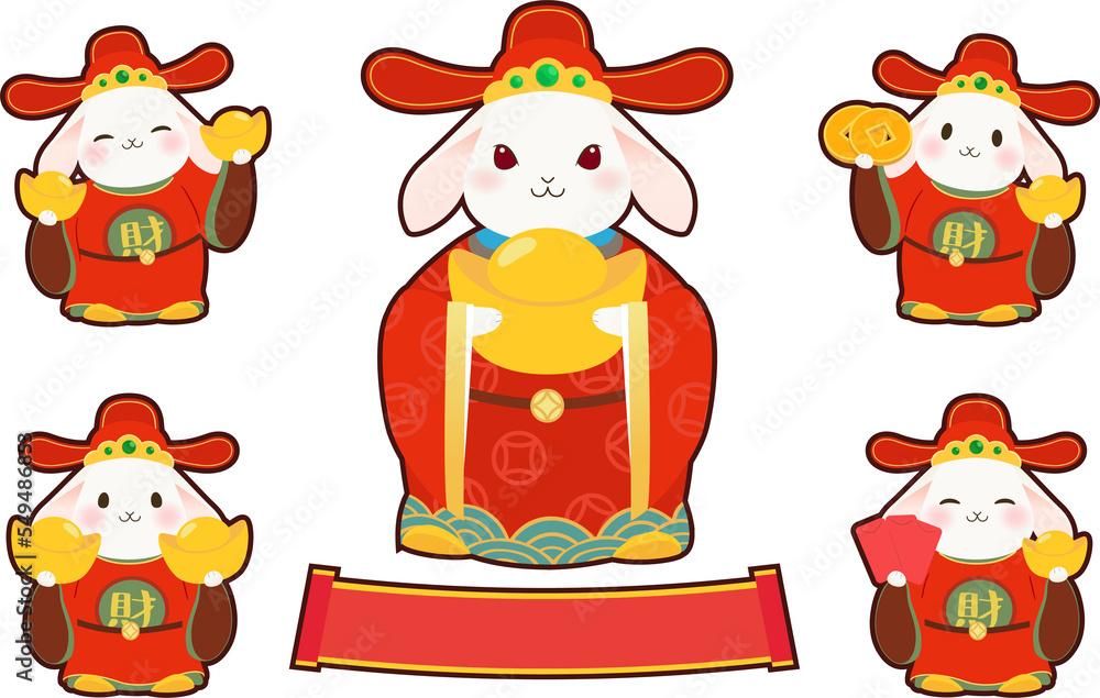 Vector illustration of Rabbit Pretending to be the god of wealth take ...