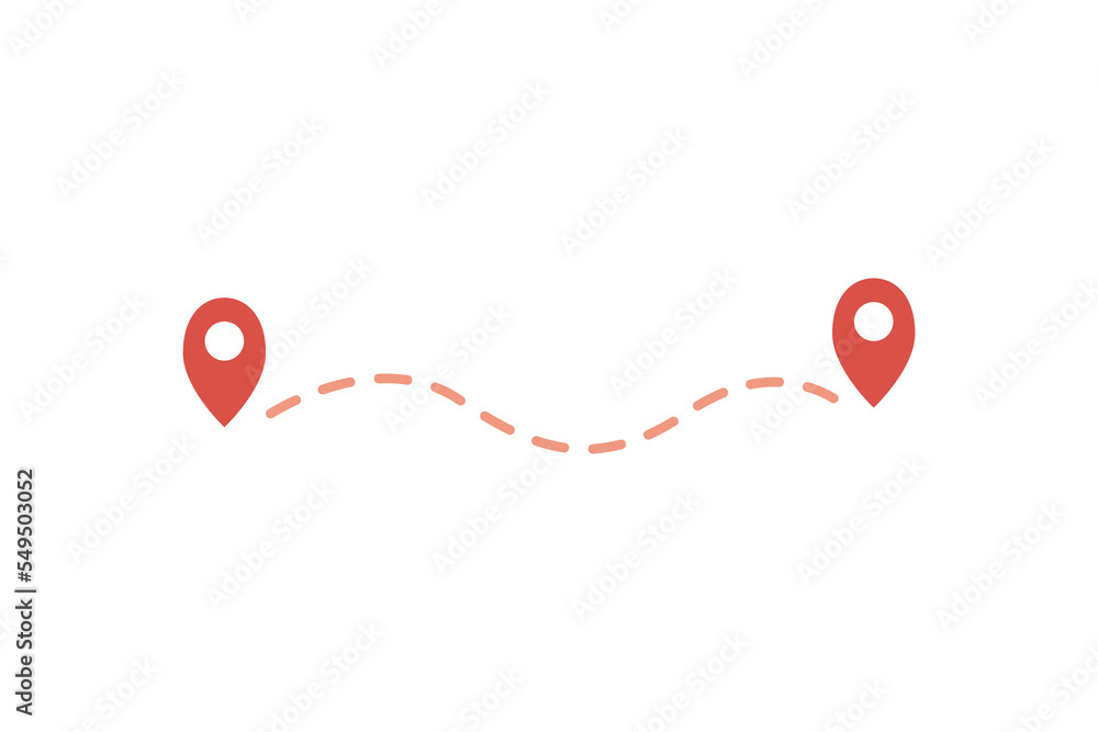 Red map pin route distance. Location, navigation concept. Flat vector ...