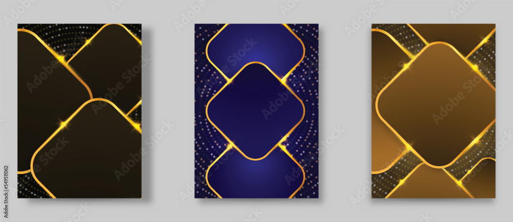 Technology cover background design set. Luxury, gold. Vector tech ...