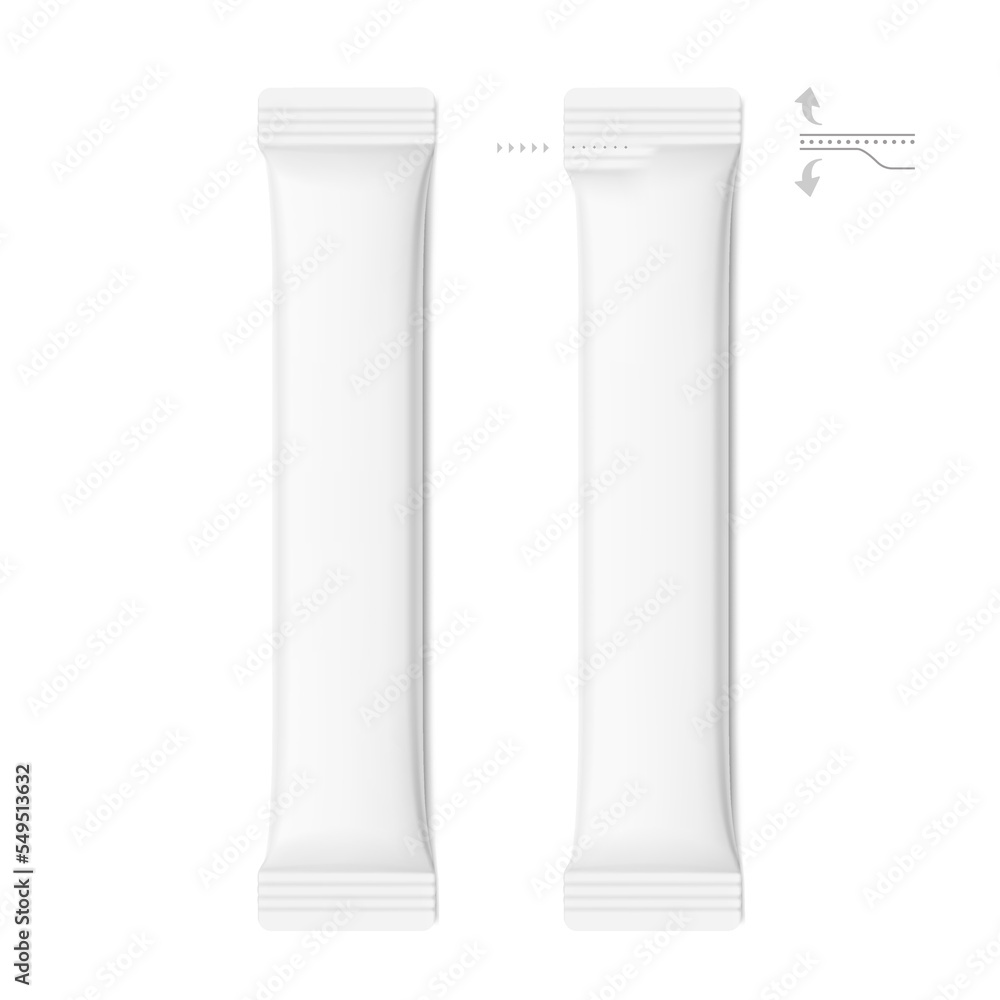 Blank stick pack mockups. Front view. Vector illustration isolated on ...