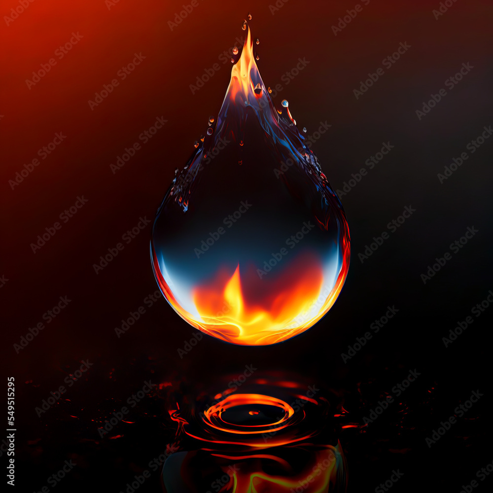 Water and fire connection, representation of elements. Drop of water ...