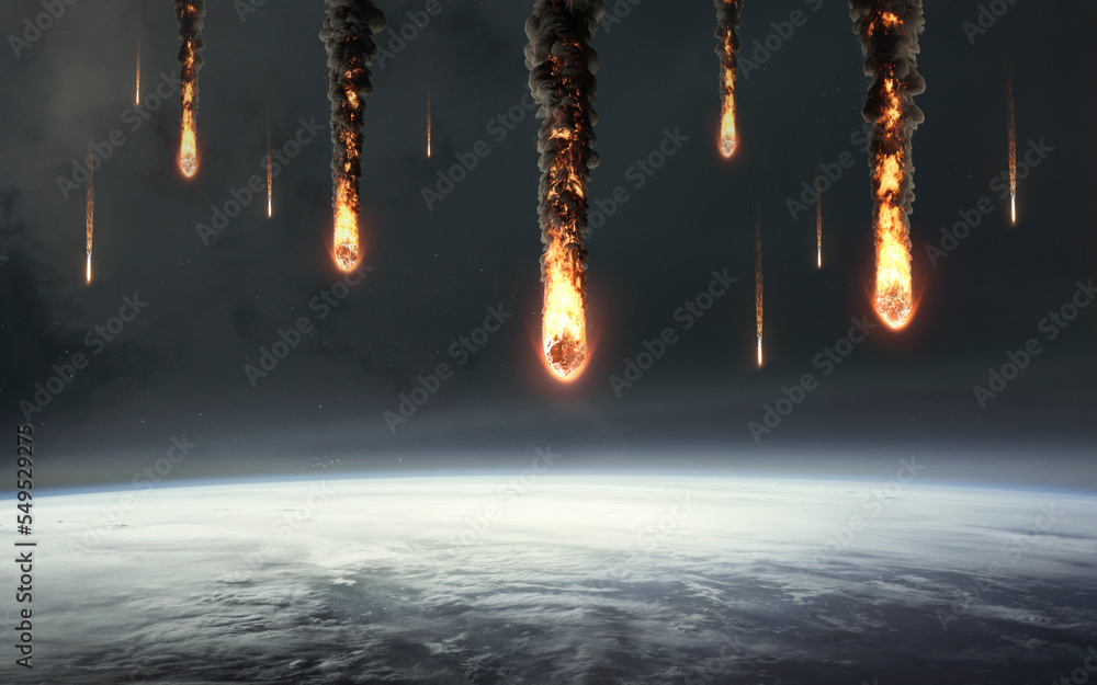 3D illustration of A minute before the collision of the meteorite and ...