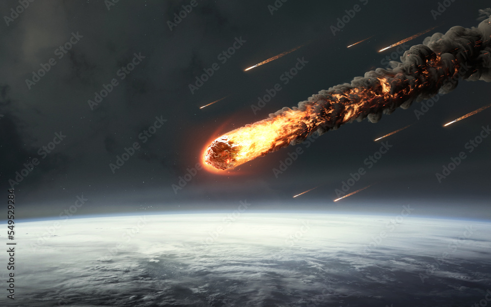 3D illustration of A minute before the collision of the meteorite and ...