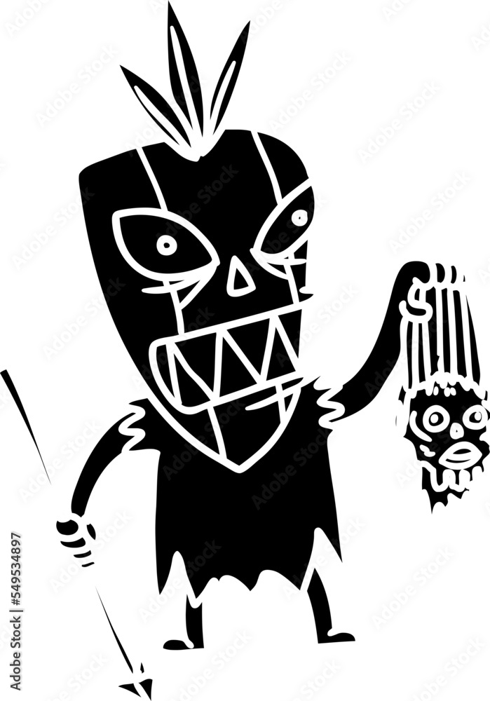 cartoon tribesman with shrunken head Stock Vector | Adobe Stock