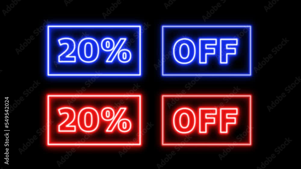 20% Neon sign On and Off animations with 4 different colors. Glowing ...